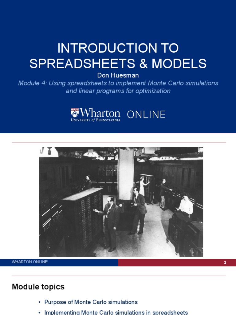 Module 4 Introduction To Spreadsheets - Models v2 | PDF | Monte Carlo Method | Simulation