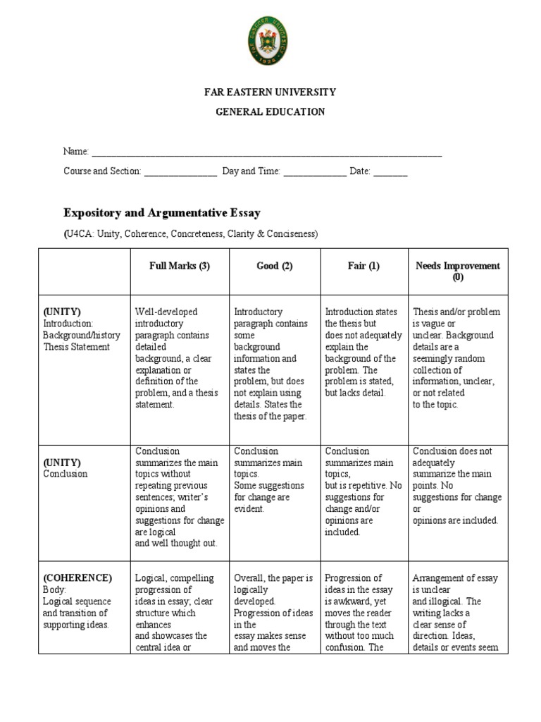 Expository and Argumentative Essay Rubric | PDF | Essays | Cognitive Science