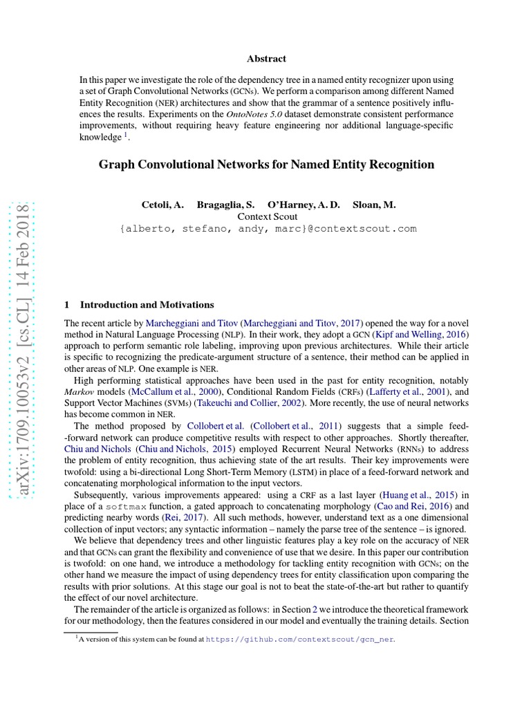 Graph Convolutional Networks For Named Entity Recognition: Gcns NER | Download Free PDF | Vertex ...