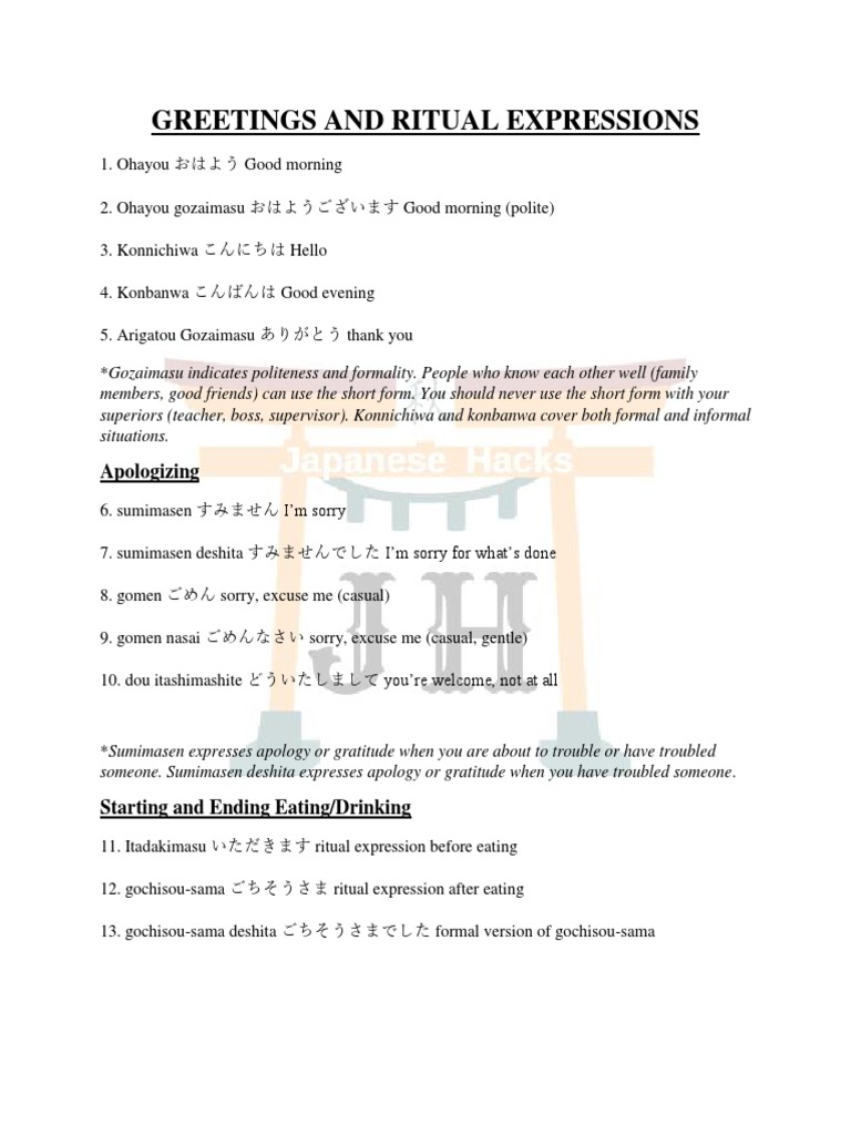 Greetings and Ritual Expressions | PDF | Language Arts & Discipline ...