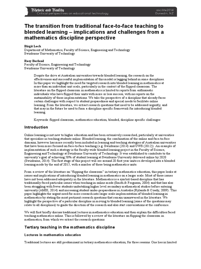 The Transition From Traditional Face-To-Face Teaching To Blended Learning - Implications and ...