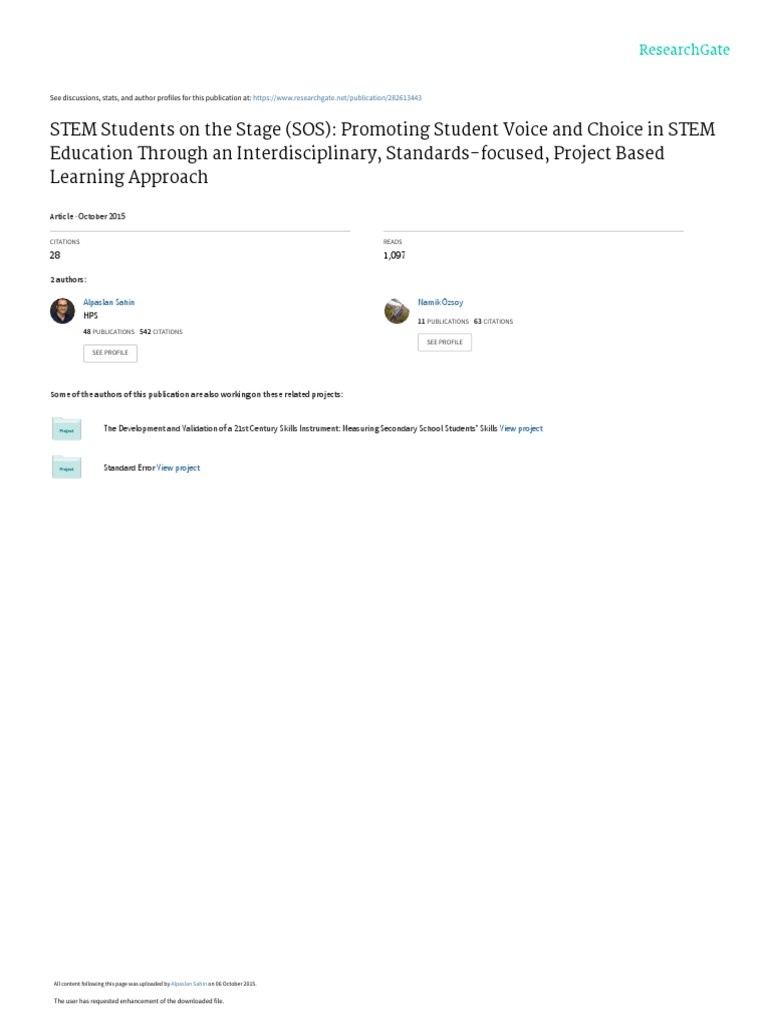 Promoting STEM Learning Through an Interdisciplinary Project Based ...