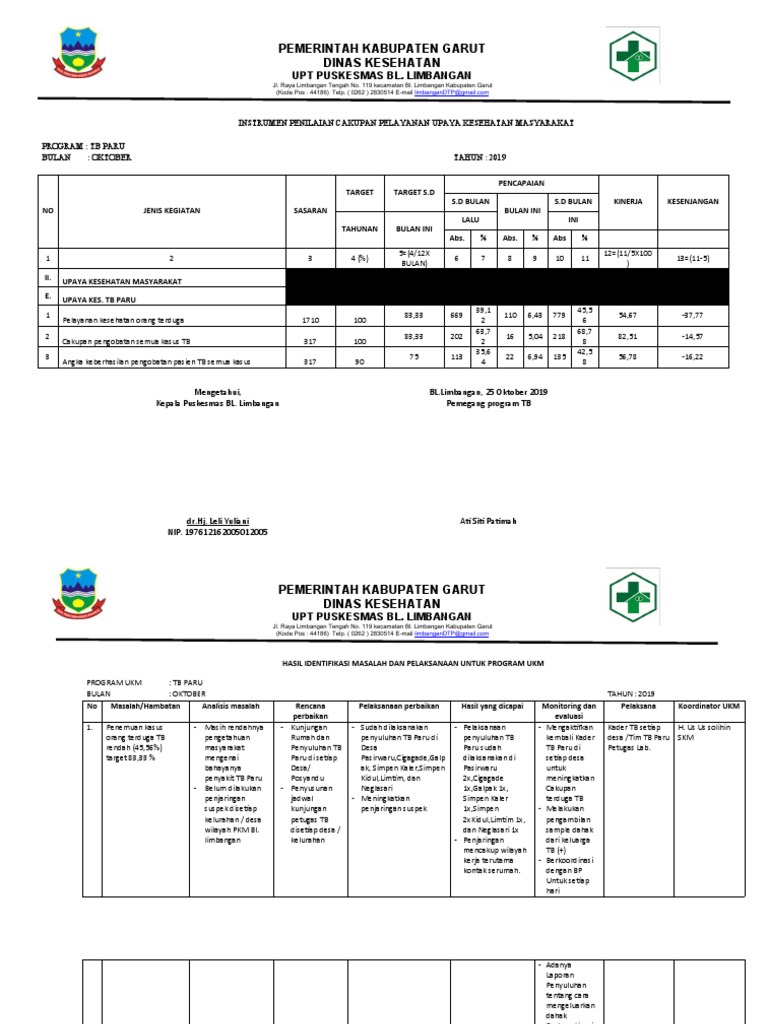 PKP, Identifikasi Masalah, RTL TB Paru Bulan Oktober | PDF