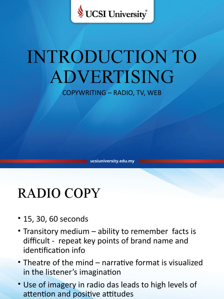 Introduction To Advertising: Copywriting - Radio, TV, Web | PDF ...