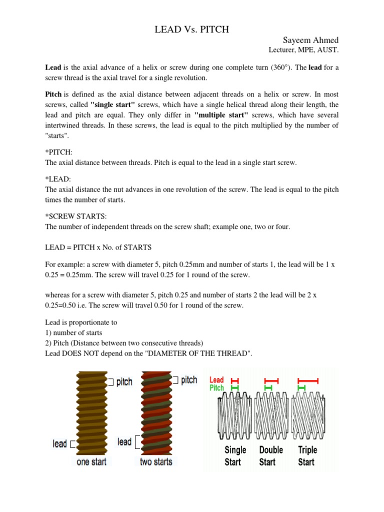 The Difference Between Lead and Pitch in Screw Threads | PDF