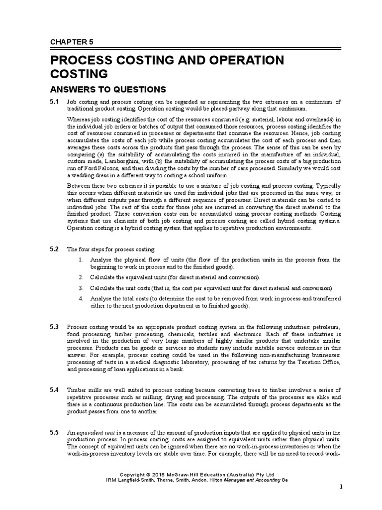 Process Costing and Operation Costing: Answers To Questions | PDF ...