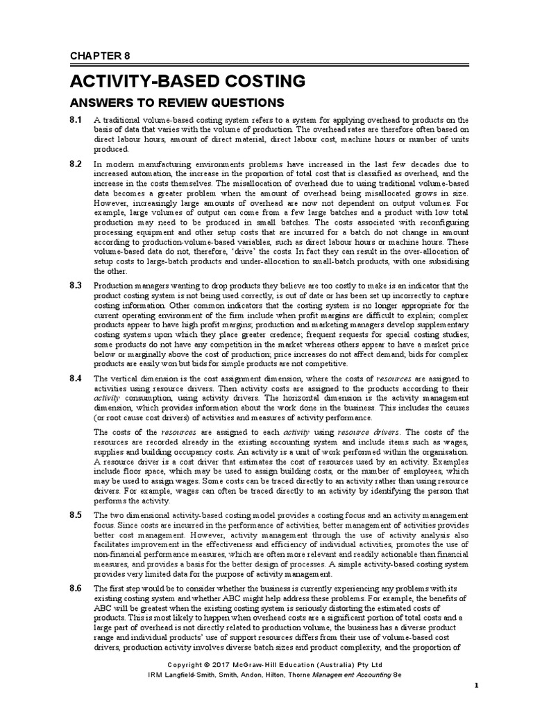 Activity-Based Costing: Answers To Review Questions | PDF | Cost ...