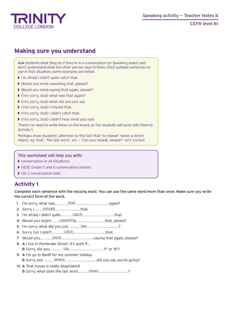 B1 Speaking Activities for Understanding | PDF | Neuropsychological ...
