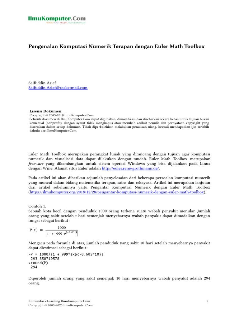 Pengenalan Komputasi Numerik Terapan Dengan Euler Math Toolbox | PDF