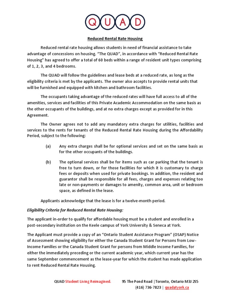 Eligibility Criteria For Reduced Rental Rate Housing | PDF | Lease ...