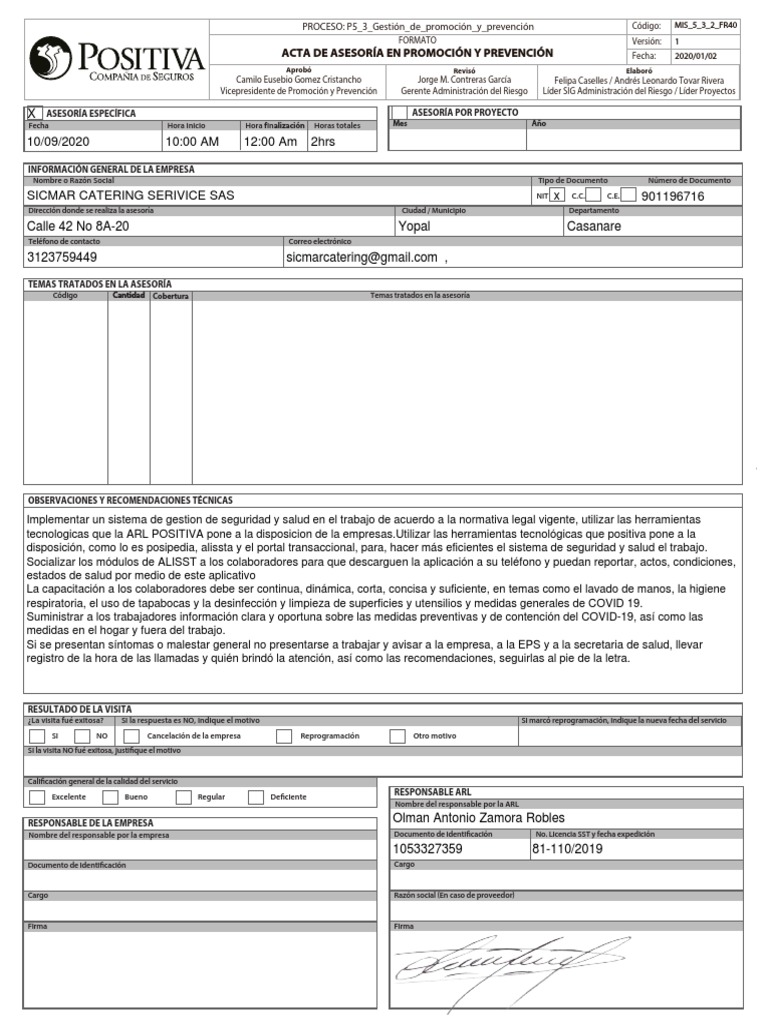 Asesoria Gran Mipyme 1 | PDF | Seguridad y salud ocupacional | Salud ...