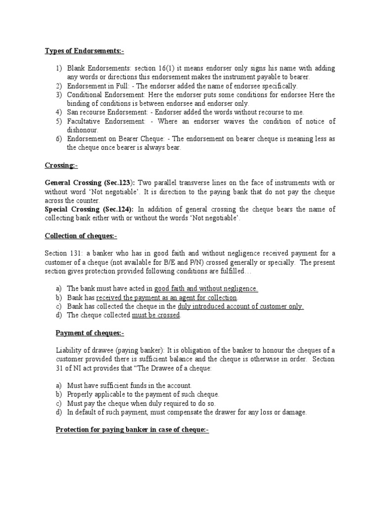 Types of Endorsements-Crossing | PDF | Cheque | Payments