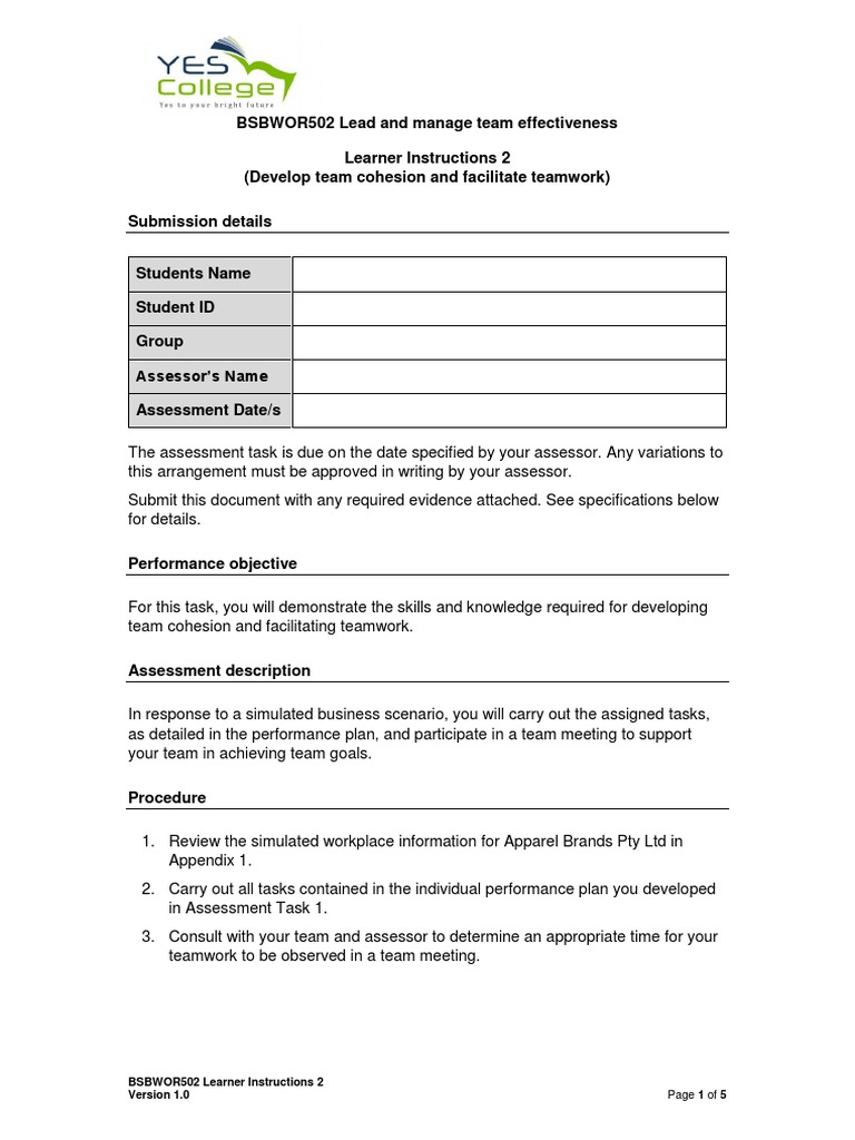 BSBWOR502 Learner Instructions 2: Page 1 of 5 | PDF | Brand | E Commerce