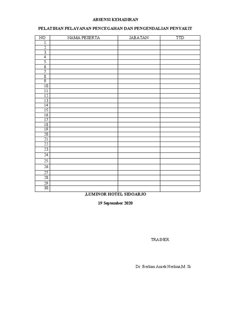 Absensi Kehadiran Peserta Seminar Dan Workshop Pengelolaan Rekam Medis ...