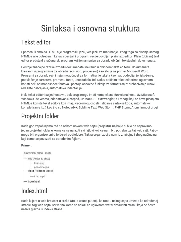 Sintaksa I Osnovna Struktura Html-A