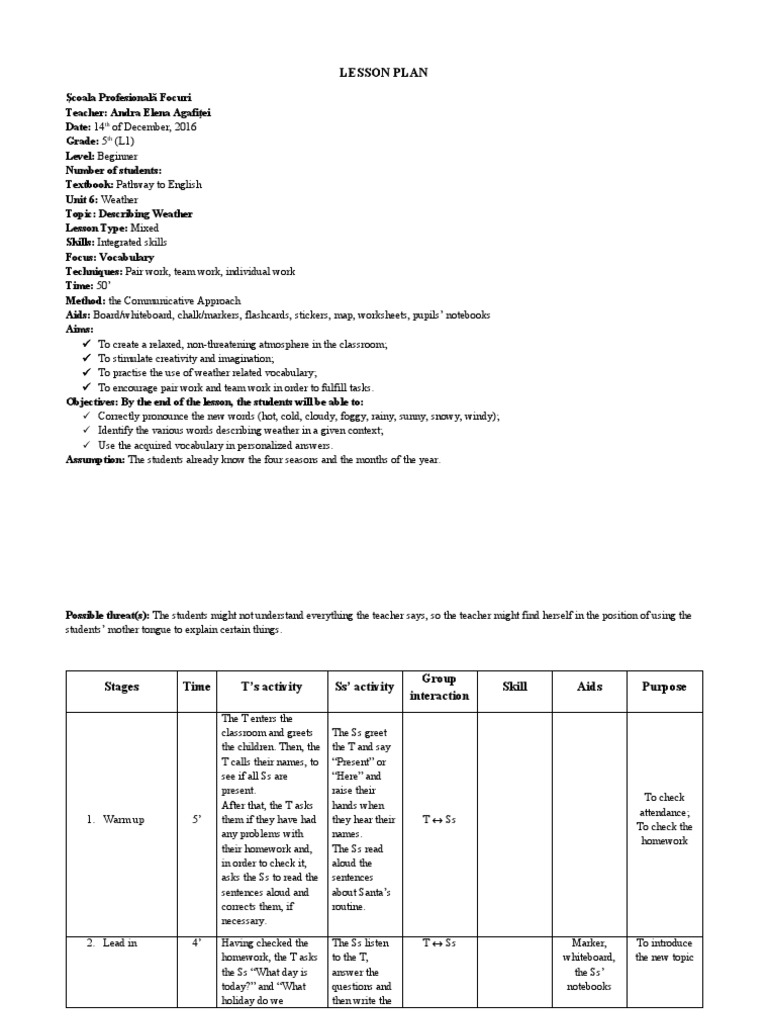 Lesson Plan - 5th Grade | PDF | Lesson Plan | Vocabulary
