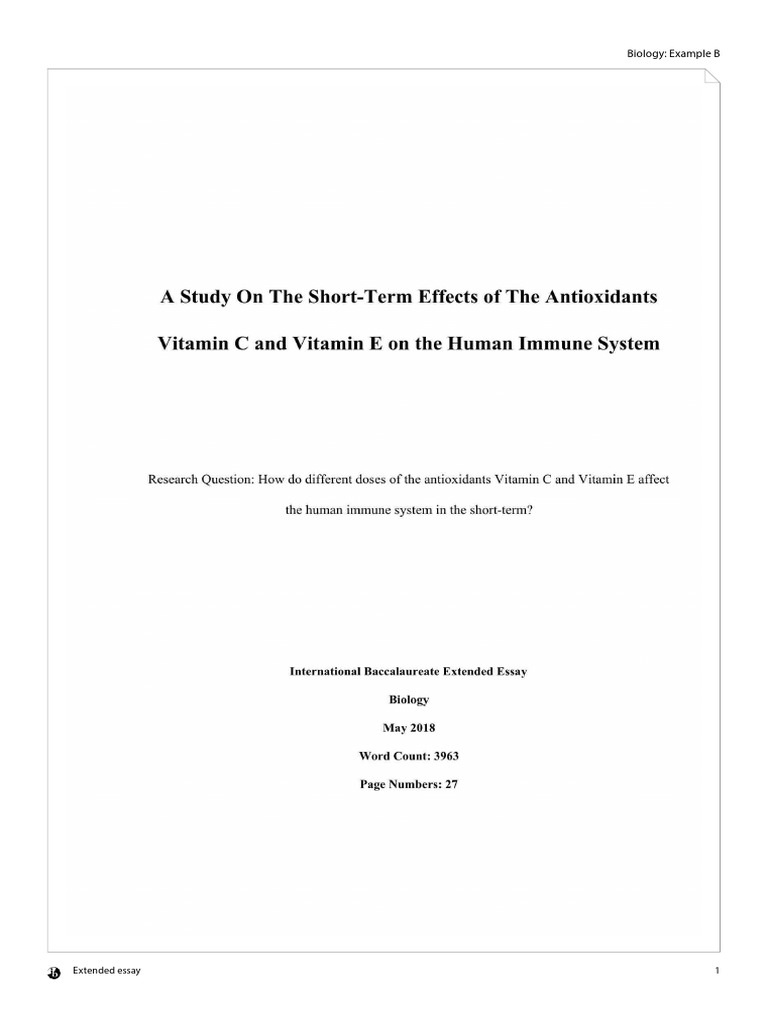 Biology: Example B: Extended Essay 1 | PDF