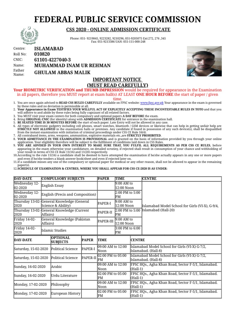 Online - Fpsc.gov - PK FPSC Css Reports Css Ac Det | PDF | Government