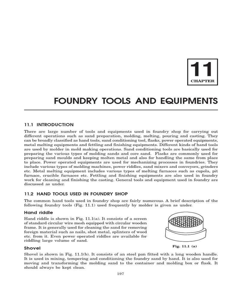 Foundry Tools and Equipments: Fig. 11.1 (A) | PDF | Foundry | Casting ...