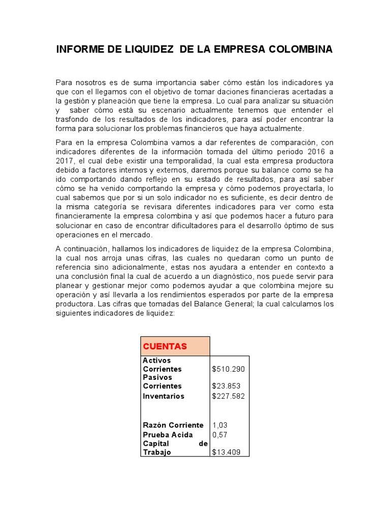 Informe de Analisis de Liquidez | PDF | Liquidez de mercado | Capital de trabajo