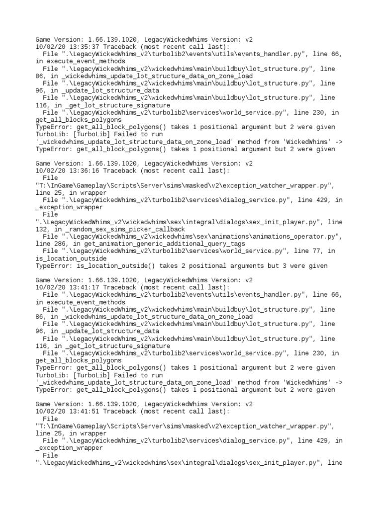 WickedWhims v2 Traceback Errors | PDF | Software | Computing