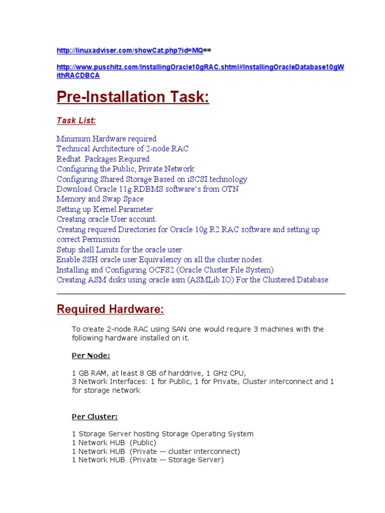 Pre-Installation Task:: Required Hardware | PDF | Computer Network ...