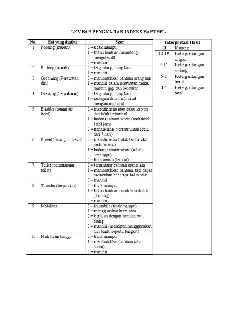 Panduan Barthel Indeks | PDF