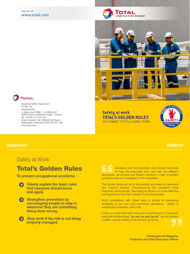 Total'S Golden Rules: Safety at Work | PDF | Personal Protective ...