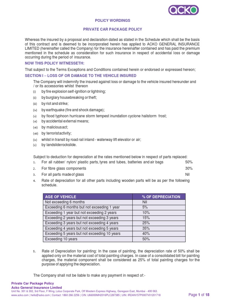Private Car Package Insurance Details | PDF | Indemnity | Liability ...