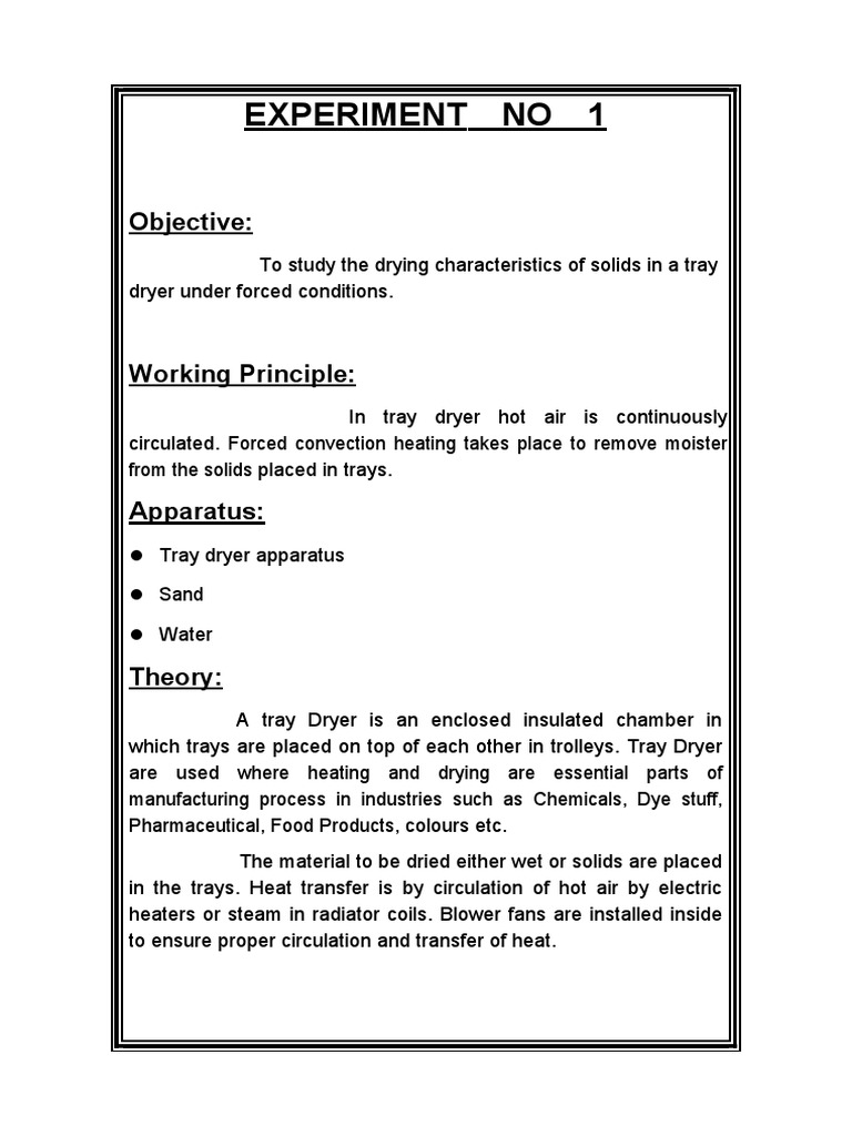 Tray Dryer Experiment and Principles | PDF | Clothes Dryer | Heat Transfer