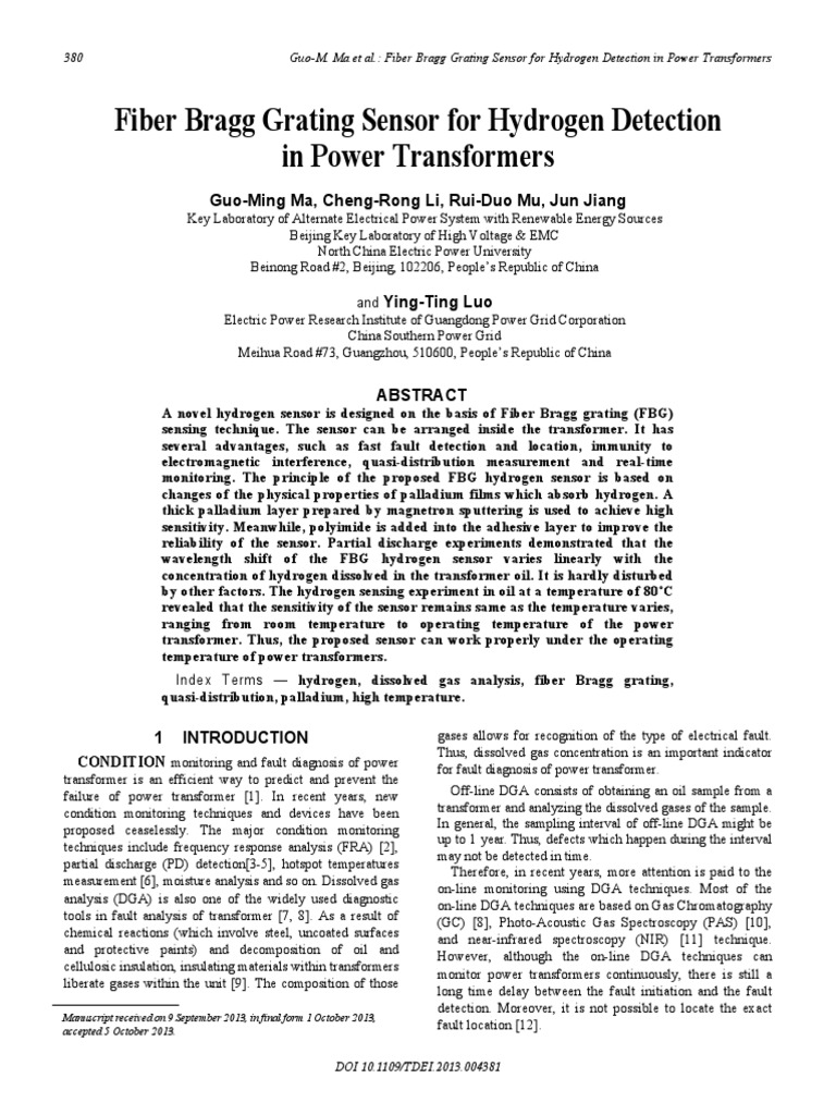 Fiber Bragg Grating Sensor For Hydrogen Detection in Power Transformers | PDF | Optical Fiber ...