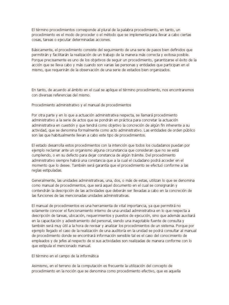 El Término Procedimientos Corresponde Al Plural de La Palabra ...