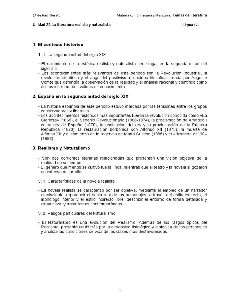 Tema 22 La Literatura Realista y Naturalista | PDF | Realismo literario ...