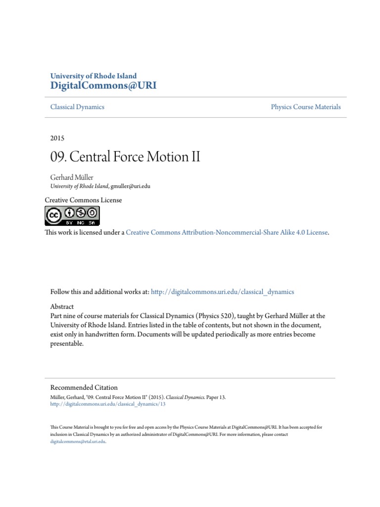 Central Force Motion II | PDF | Orbit | Apsis