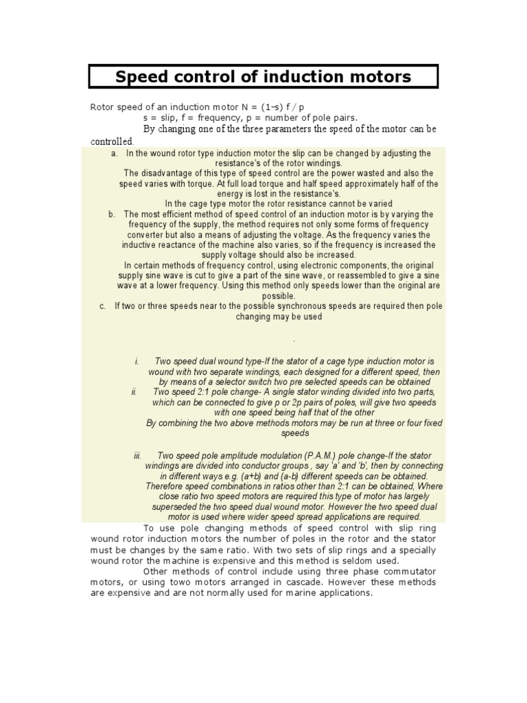 Speed Control of Induction Motors | PDF | Electric Motor | Electrical ...