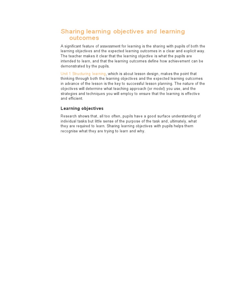 Sharing Learning Objectives and Learning Outcomes | PDF | Design | Learning