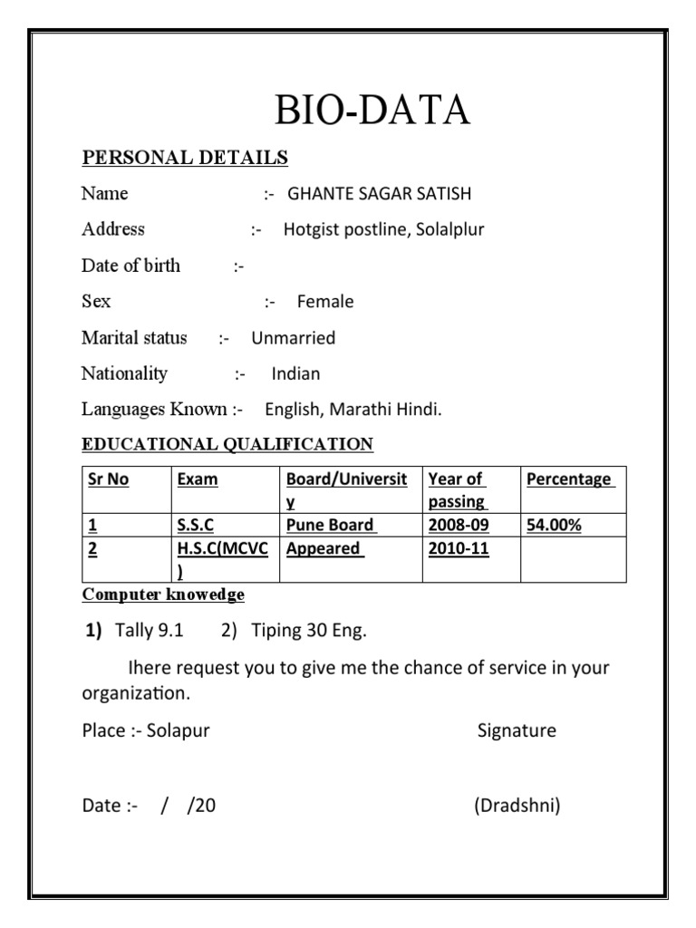 BIO Data | PDF
