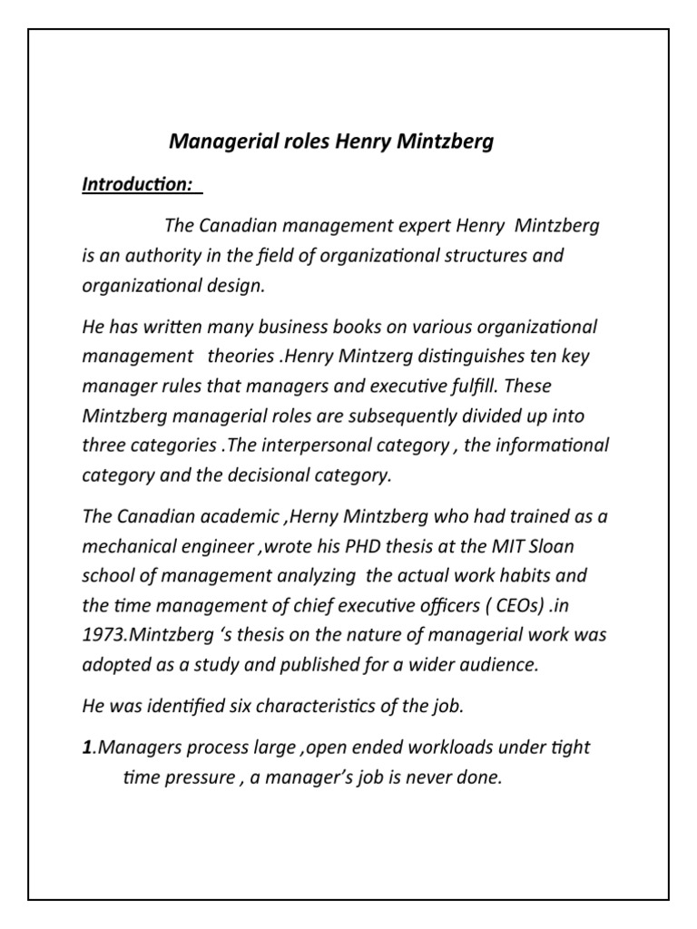 Mintzberg's 10 Managerial Roles Explained | PDF | Entrepreneurship ...