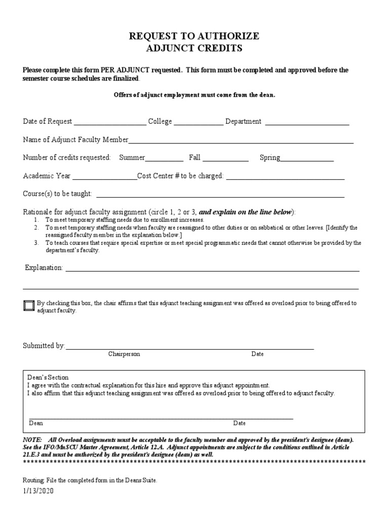 Adjunct Credit Authorization Form | PDF | Government | Labour