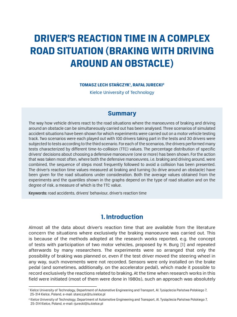 Driver's Reaction Time in A Complex Road Situation (Braking With ...