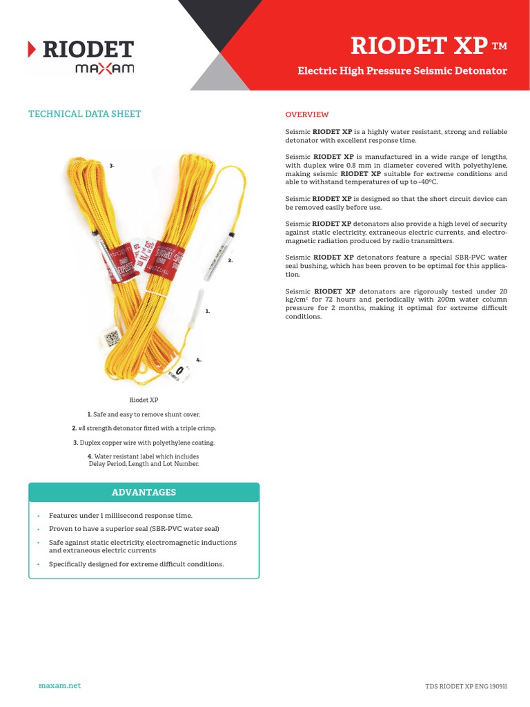 Riodet XP: Electric High Pressure Seismic Detonator | PDF | Electricity ...