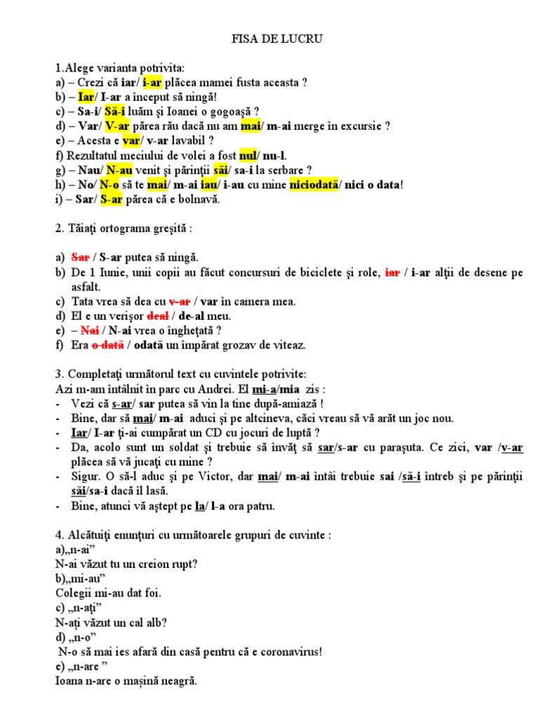 Ortograme Fisa de Lucru in Curs | PDF