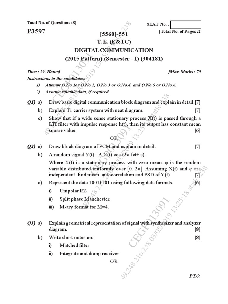 Te Extc Sem5 DC May19 PDF | PDF | Spectral Density | Wireless