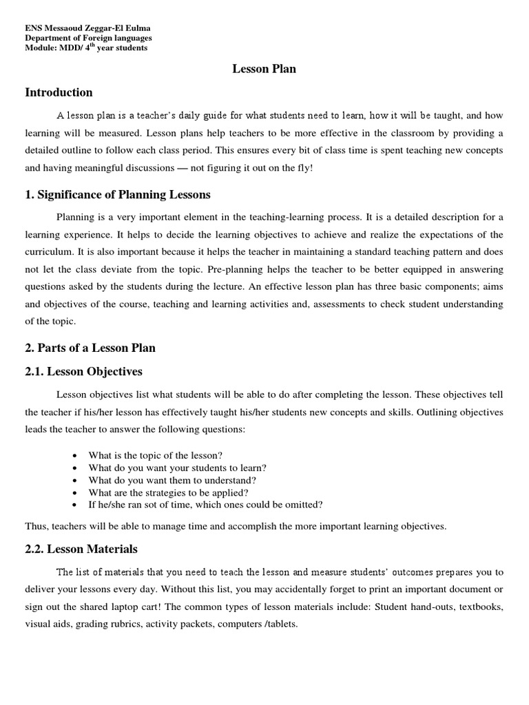 Lesson Plan PDF | PDF | Lesson Plan | Teachers