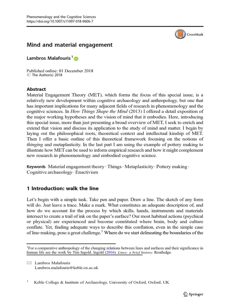 Malafouris - Mind and Material Engagement | PDF | Mind | Thought