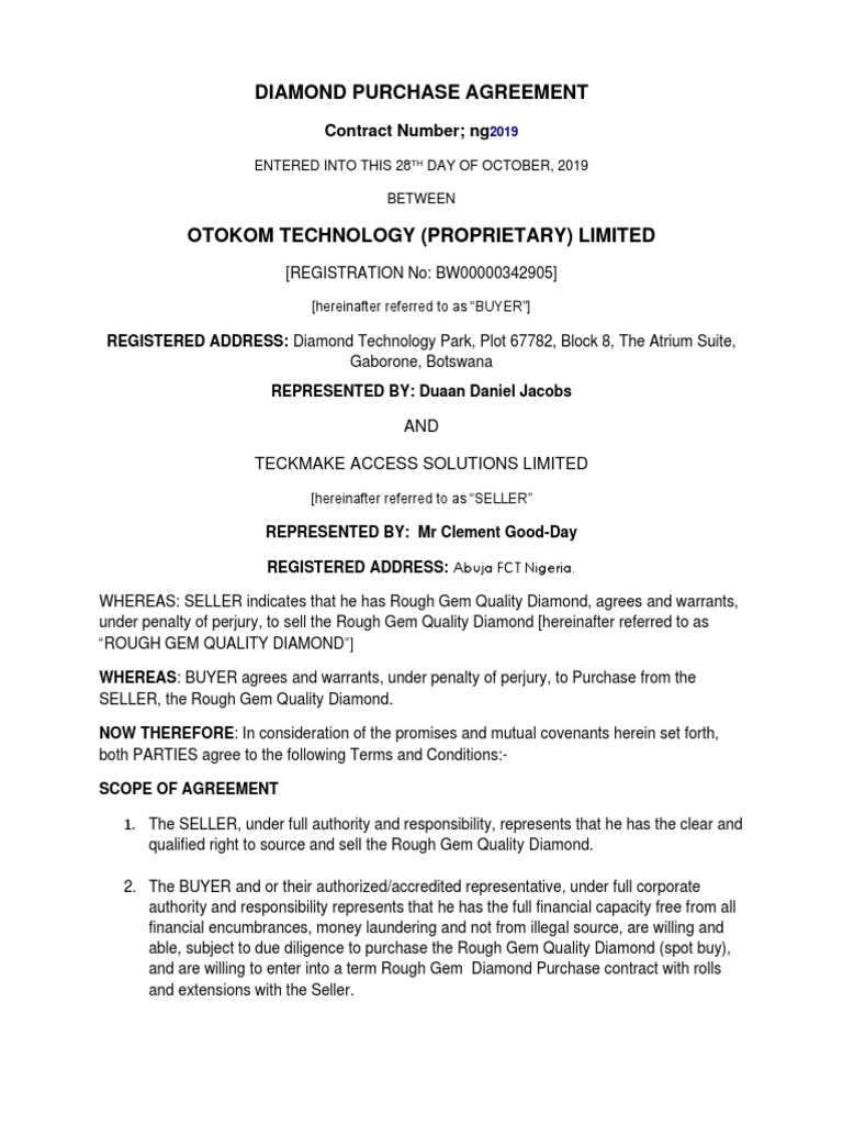 Diamond MOU PDF | PDF | Financial Transaction | Breach Of Contract