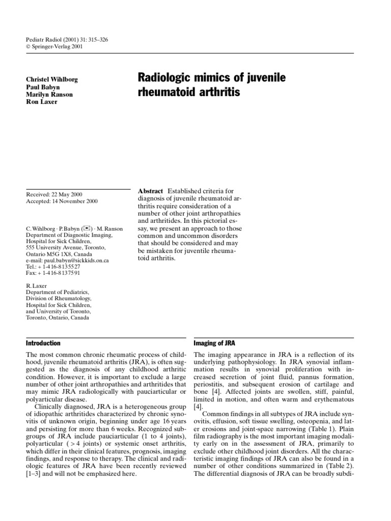 Radiologic Mimics of Juvenile Rheumatoid | PDF | Arthritis | Knee