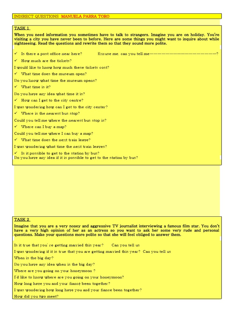 Indirect Questions Practice Role Plays Drama and Improvisation ...