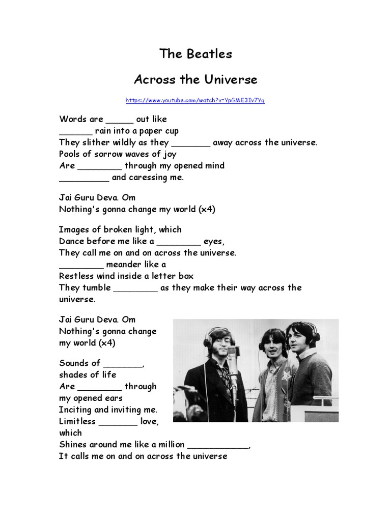 Across The Universe - The Beatles (Gerunds) | PDF | Language Arts ...