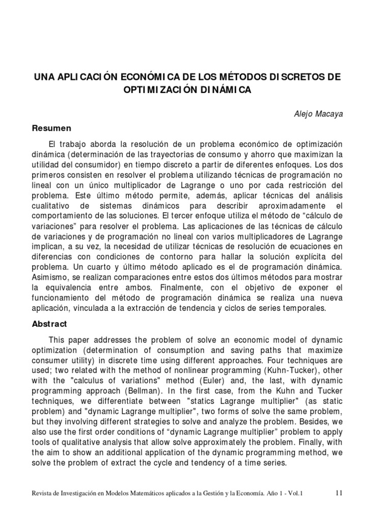 2 Una Aplicación Económica de Los Métodos Discretos de Optimización ...